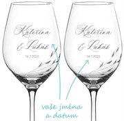 Svatební skleničky na víno Broušené lístečky se jmény 2 ks
