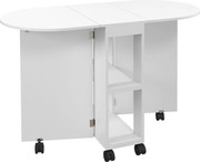 HOMCOM Skládací jídelní stůl na kolečkách s rozkládacími bočnicemi a 2 otevřenými policemi, moderní styl, nosnost 80 kg, 120x60x77 cm, bílý | Aosom
