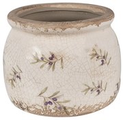 Béžový keramický obal na květináč s olivovými větvičkami Olive Field – 16x13 cm