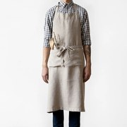 Béžová lněná zástěra Linen Tales Chef, délka 100 cm