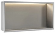 Rea Rea, LED polička na zapuštění 60x30x10 cm, 12W, 3000K, broušená ocel, REA-08544