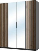 Šatní skříň KAJA 2LAM 2LU | 200 cm | se zrcadly | VYSOKÁ | černá + lamely
