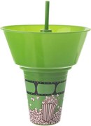 Pohár s brčkem a miskou na popcorn SNACK, zelený, 550 ml