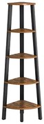 Rohový regál v industriálním designu, 5 polic, 159x34x34 cm