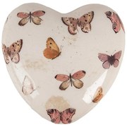 Béžová keramická dekorace srdce s motýlky Butterfly Paradise L – 10X10x4 cm