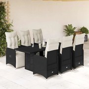 7dílný zahradní bistro set s poduškami černý polyratan 3277141