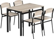 HOMCOM Jídelní set 5 kusů se 1 obdélníkovým stolem a 4 židlemi, ocel a MDF, černý a dubový