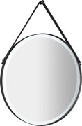 Sapho Sapho, ORBITER kulaté zrcadlo s LED osvětlením, kožený popruh, ø 70cm, černá mat, ORL070