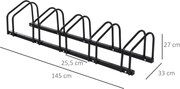 HOMCOM 5-Členný stojan na kola – skladovací stojan pro kola s pneumatikami do 65 mm, rozměry 145L x 33W x 27H cm, černá ocel | Aosom