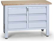 Pracovní stůl do dílny G6, 6 zásuvek, 1200 x 600 x 860 - 900 mm, šedá