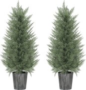 HOMCOM sada 2 velkých umělých cypřišů 90 cm v květináčích – realistické plastové rostliny do obýváku, ložnice, kanceláře či kryté terasy | Aosom