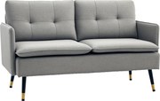 HOMCOM 2-místná pohovka čalouněná lnem s polštáři, područky a ocelové nohy pro ložnici a kancelář, nosnost 240 kg, 139x68x80 cm, šedá | Aosom