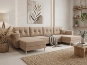 Rozkládací sedací souprava do U SILVIANO 300x140 cm, béžová + 2 polštářky ZDARMA