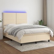 Box spring postel s matrací a LED krémová 140x200 cm textil