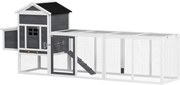 PawHut Venkovní Kurník Dřevěný Velký Kurník pro 3-6 Kurech s Hnízdící Buzerací a Asfaltovou Střechou 297,5x68x118 cm Šedý a Bílý | Aosom
