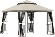 Zahradní altán Outsunny s dvojitou střechou a 4 bočními stěnami, kov + polyester, 2,99 x 2,99 x 2,74 m | Aosom