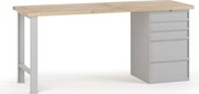 Dílenský pracovní stůl G7, buková spárovka, 2000 x 800 x 840 mm, 1x kontejner, 5 zásuvek, šedá
