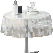 Kulatý průhledný ubrus FEUILLE WHITE, Ø 140 cm, motiv listů