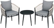Outsunny 3-dílná zahradní souprava, bistro set zahrnující 1 stůl a 2 židle s polstry, balkonový set, zahradní nábytek pro terasu a balkon, ocel, šedá