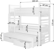 ADRK Furniture Třílůžková patrová postel HIPPO 180x80 CH-Hip-PineN-190-E1899