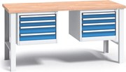 Pracovní stůl do dílny G3 se 2 závěsnými boxy na nářadí, buková spárovka, 8 zásuvek, pevné kovové nohy, 1700 mm, modrá