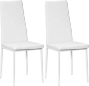 HOMCOM Set 2 čalouněných křesel s vysokým opěradlem, kuchyňské židle z umělé kůže s diamantovým prošíváním, protiskluzové nohy a ocelové nohy do obýva