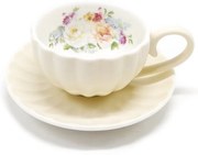 Porcelánový espresso šálek Royal Jardin s podšálkem, 100 ml – béžový s motivem růží