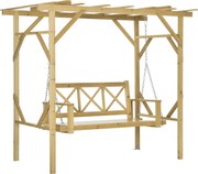 Outsunny Hollywoodská houpačka s pergolou, 2-místná zahradní houpačka, odolná bench pro zahradu, balkon, masivní dřevo, přírodní, 221 x 140 x 196 cm |