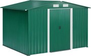 Zahradní kůlna Outsunny 258x206x178 cm 5.3m² s posuvnými dveřmi a ventilací pro ukládání zahradních nástrojů Zelená | Aosom