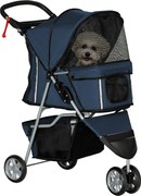 Skládací kočárek PawHut pro psy s úložným košíkem, síťovými okny a 2 univerzálními koly, nosnost 15 kg, 75x45x97 cm, námořnická modř | Aosom