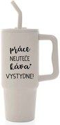 PRÁCE NEUTEČE, KÁVA VYSTYDNE! - béžový cestovní termohrnek 900 ml