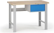 Dílenský pracovní stůl G7, buková spárovka, 1200 x 685 x 840 mm, 1x kontejner, 1 zásuvka, modrá