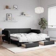 Válenda s přistýlkou a zásuvkami černá 90 x 200 cm textil 3196854