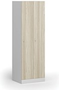 Kovová šatní skříňka S1, 2 oddíly, 1850 x 600 x 500 mm, cylindrický zámek, laminované dveře, dub přírodní
