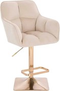 LuxuryForm DESIGN Barová židle AMALFI VELUR na zlaté hranaté podstavě - krémová