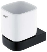 Nimco Nikau - Pohárek na kartáčky a pastu s držákem, bílá keramika/černý mat NKC 30058K-90