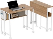 Skládací stůl HOMCOM s kolečky a policí - Kompaktní stůl s úložným prostorem pro notebook do malých prostor - 80x50x75 cm - Přírodní | Aosom