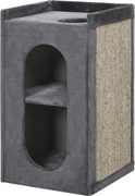 Škrabací sud PawHut se 2 jeskyněmi pro kočky a 2 úrovněmi, lehací plocha se sisalovou škrabací podložkou, plyšový design 45x45x81 cm tmavě šedý pro m…