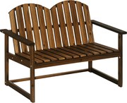 Zahradní lavička Outsunny, dvoumístná lavička, dřevěná lavička s opěrkou, opěrkami na ruce, parková lavička, nosnost až 240 kg, pro zahradu, balkon, u