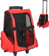 PawHut Pet Carrier Kart 2 v 1 Batoh 42x25x55 cm pro domácí mazlíčky Psy Kočky Červená | Aosom