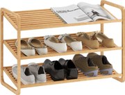 HOMCOM 3-patrový botník z bambusu pro 12 párů bot - Organizér do vstupní haly 76x33x50,8 cm Přírodní | Aosom