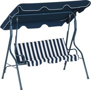 Zahradní houpačka Outsunny pro 2-3 osoby s nastavitelnou voděodolnou stříškou a ocelovým rámem 170x110x153 cm Modrá | Aosom