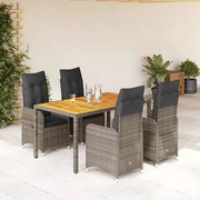 5dílný zahradní bistro set s poduškami šedý polyratan 3277022