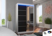ADRK Šatní zrcadlová skříň posuvná s LED osvětlením NICEA W-B 120 L, černá/bílá
