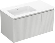 Mexen Rivel, koupelnová skříňka 90 cm s umyvadlem Otis vlevo, 1S, 1D, drážkovaná, šedá matná/bílá matná - 91A23-09047-3-BBFF62-W18L01