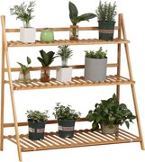 Outsunny 3-podlažní stojan na rostliny z bambusu - sklápěcí regál na květiny pro vnitřní a venkovní použití 98x37x96,5 cm | Aosom