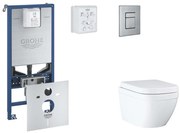 Grohe Rapid SLX - Set předstěnové instalace, klozetu, sedátka SoftClose a tlačítka Skate Cosmopolitan, Triple Vortex, kartáčovaná nerezová ocel SANI11BB2106