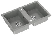 Šedý dvoukomorový kuchyňský granitový dřez QUADRON DENZEL 120 bez baterie
