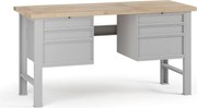 Dílenský pracovní stůl G7, buková spárovka, 1700 x 800 x 840 mm, 2x kontejner, 6 zásuvek, šedá