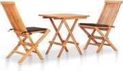 3dílný bistro set s taupe poduškami masivní teakové dřevo 3063233